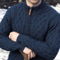 Inis Crafts Half-Zipped Heather Blue Sweater - Le Comptoir Irlandais