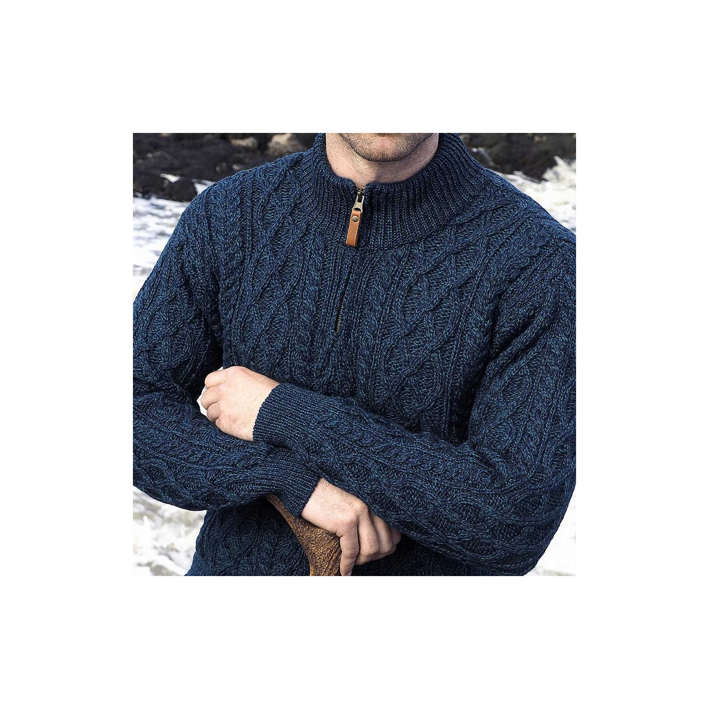 Inis Crafts Half-Zipped Heather Blue Sweater - Le Comptoir Irlandais