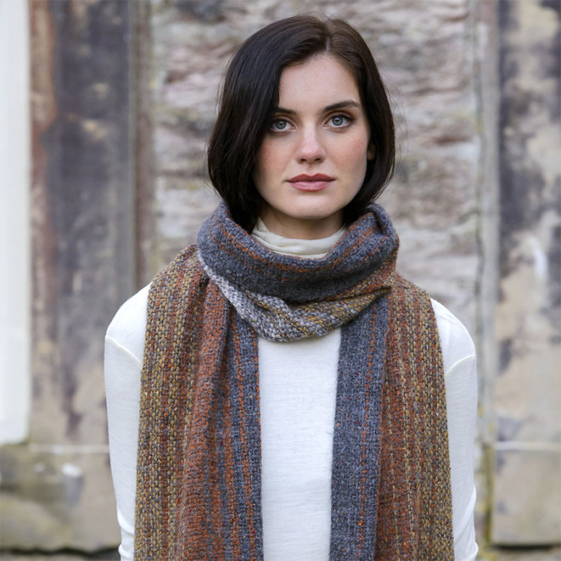 Mucros Weavers Alpaga and Merino Orange and Grey Scarf - Scarves - Le ...