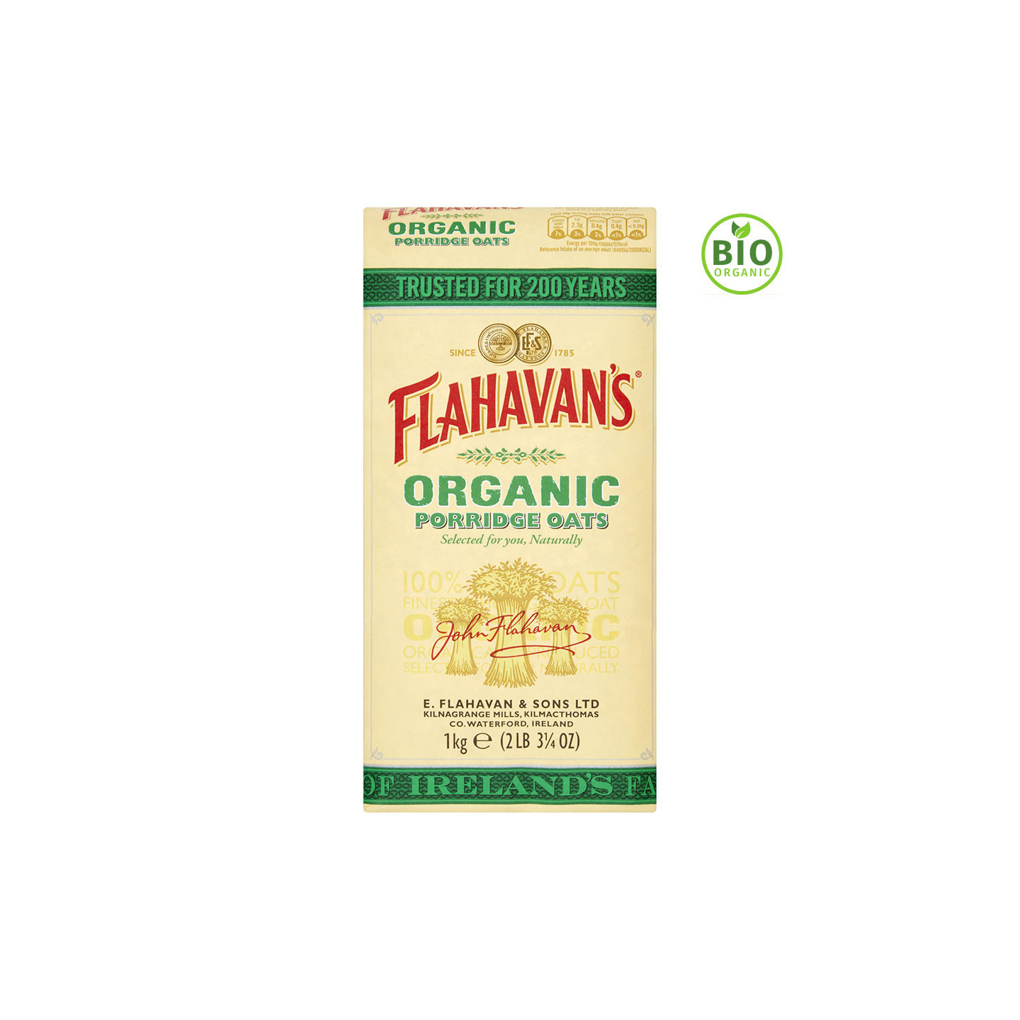 Flocons d'Avoine Bio 1kg Flahavan's - Le Comptoir Irlandais